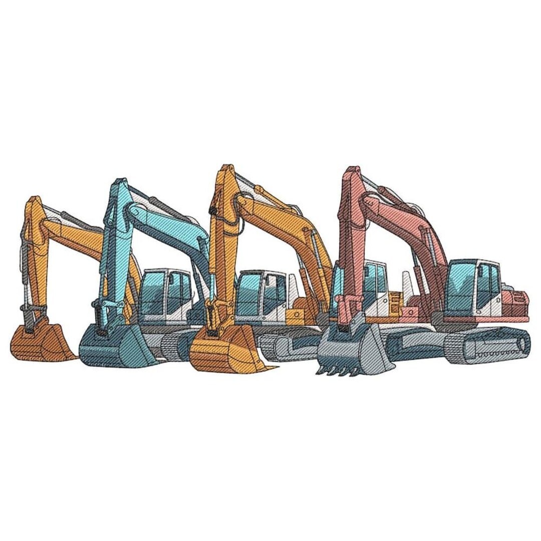 Digger Machines Embroidery Design Set, Multi-color Excavators ...