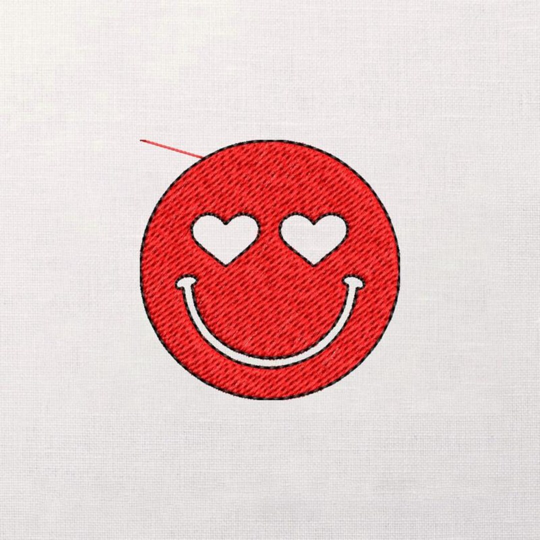 Heart Eyes Smiley Embroidery Design, Love Face Patch Pattern, Satin ...