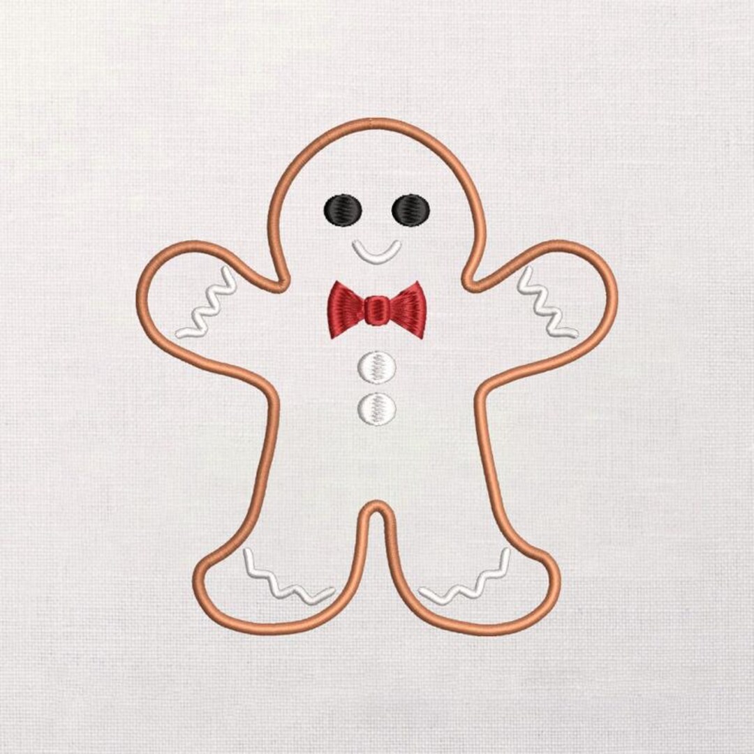 Gingerbread Man Embroidery Design, Festive Cookie Outline, Red Bow ...