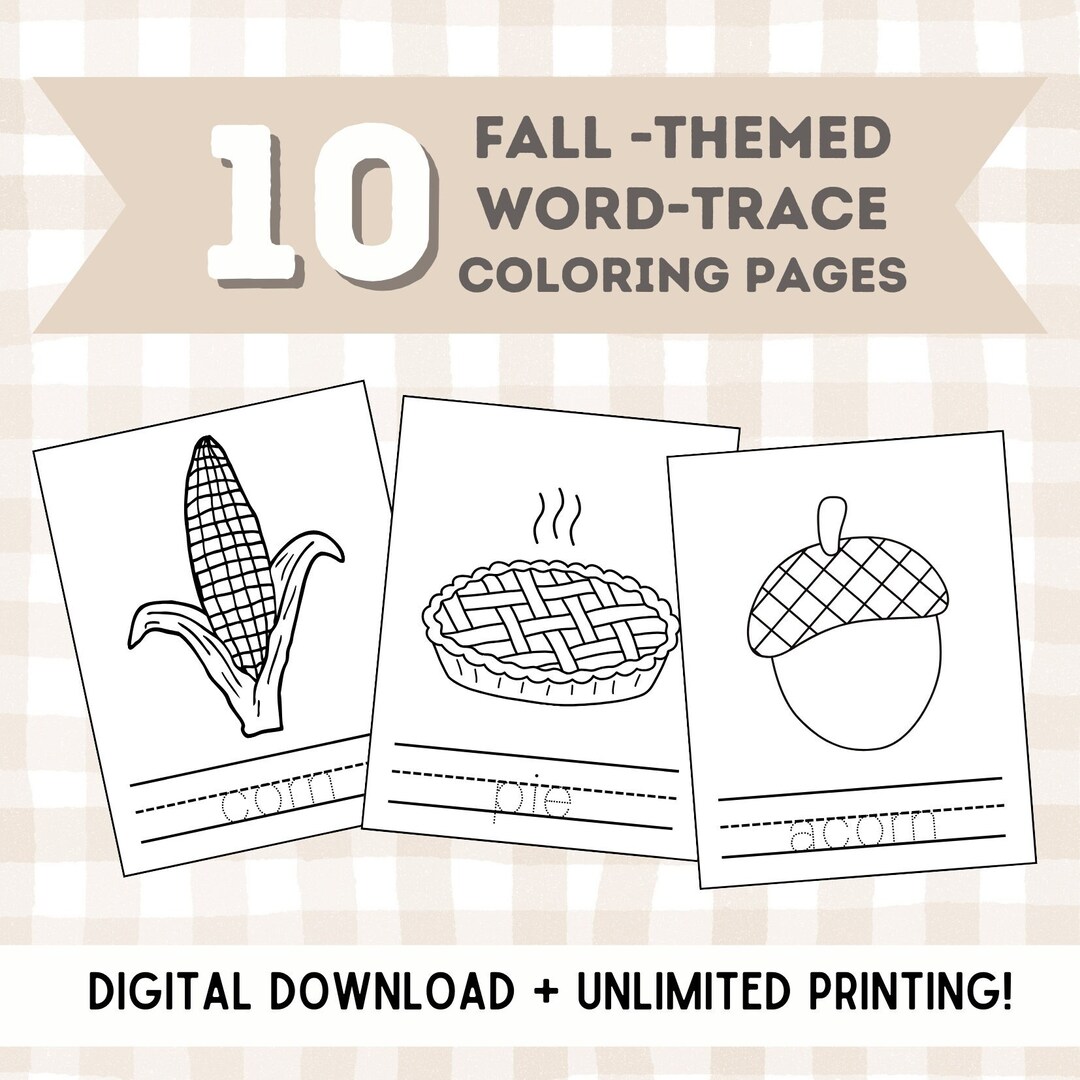 TEN Fall-themed Word-trace + Coloring Pages! - Etsy