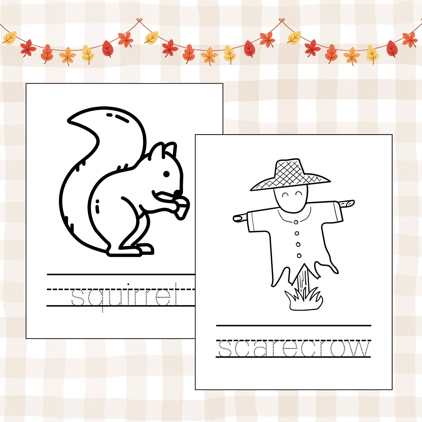TEN Fall-themed Word-trace + Coloring Pages! - Etsy