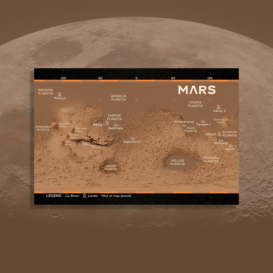 Mars Topographic Postcard - Unique Space Gift Using Real Mapping Data ...