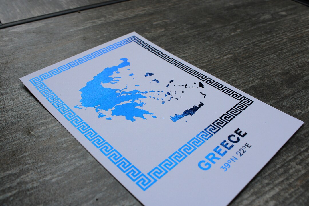 Foil Print of Greece (4x6) - Elegant Blue Foil Artwork, Greek Landscape ...