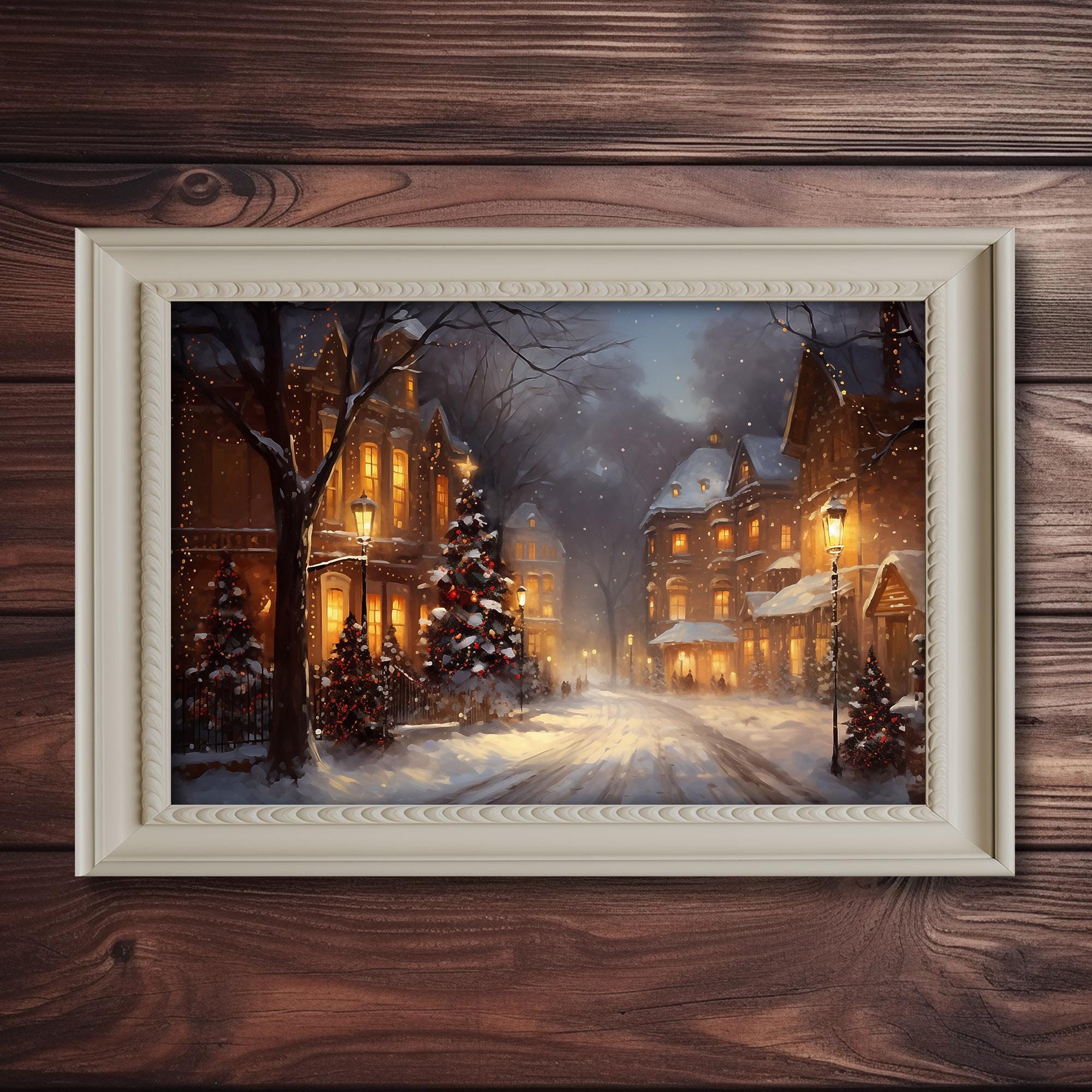 Printable Vintage Winter Village, Christmas Winter Street,, Xmas Prints ...