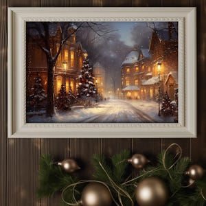 Printable Vintage Winter Village, Christmas Winter Street,, Xmas Prints ...