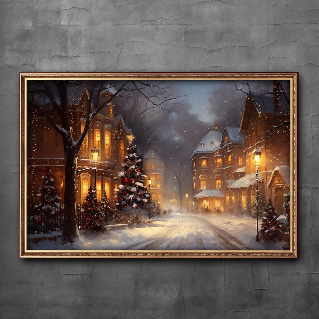 Printable Vintage Winter Village, Christmas Winter Street,, Xmas Prints ...