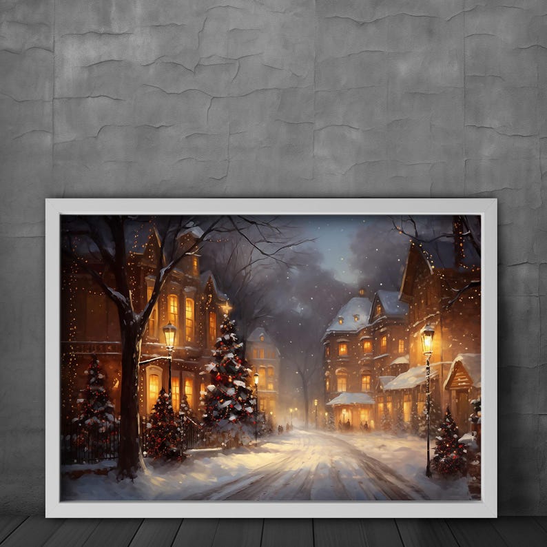 Printable Vintage Winter Village, Christmas Winter Street,, Xmas Prints ...