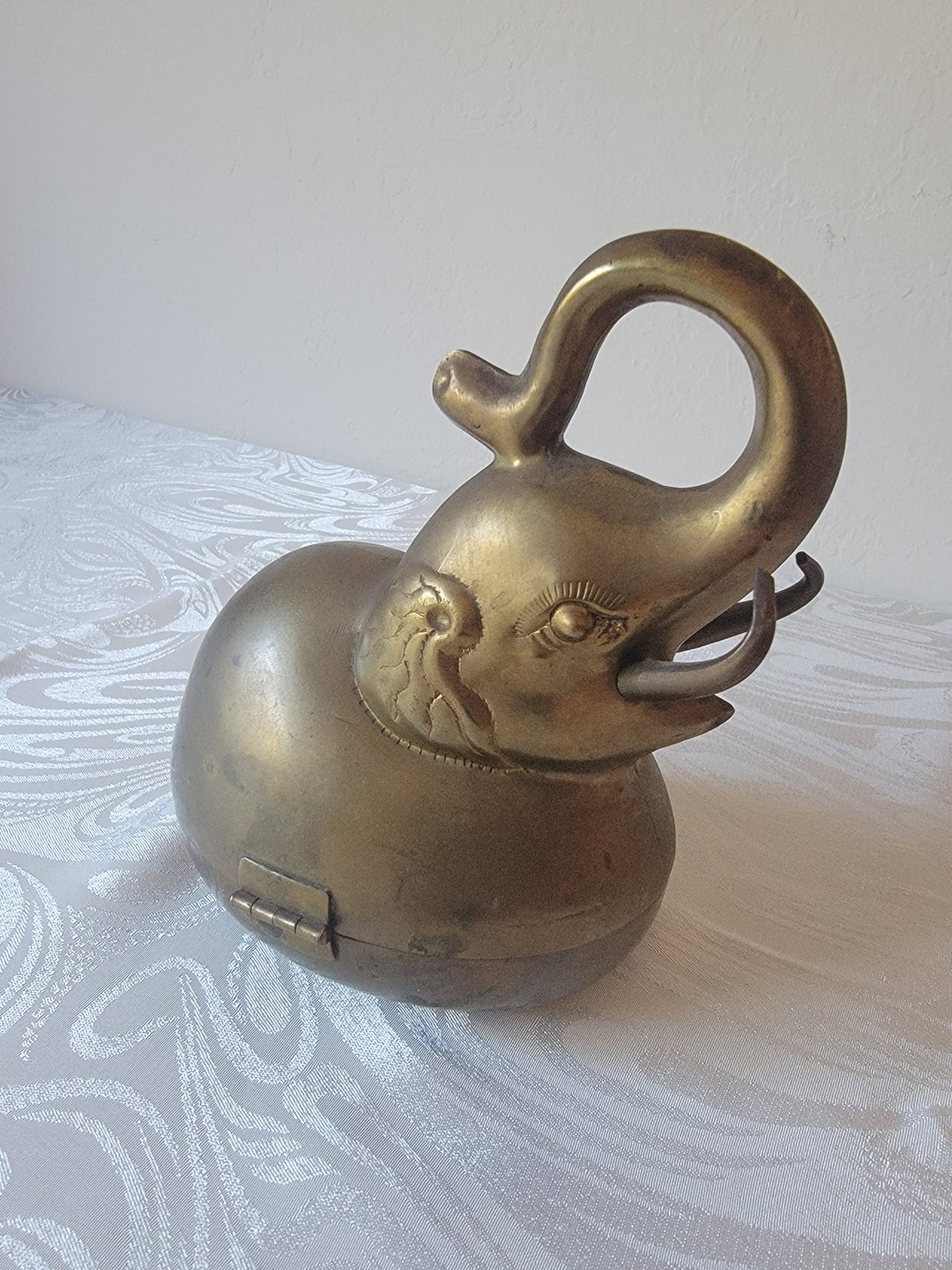 Vintage 1960s Brass Elephant Trinket Box - Etsy