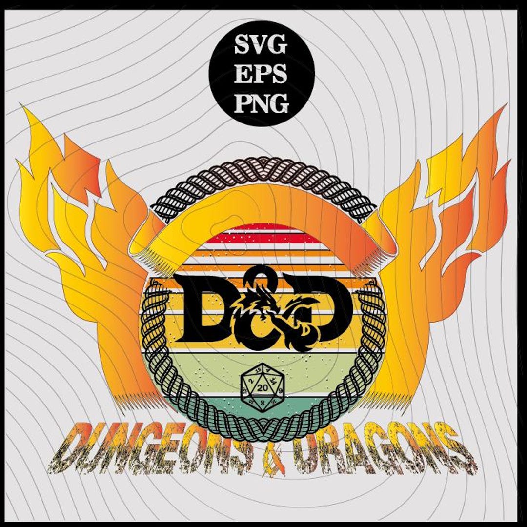 Retro Dungeons and Dragons Fire Logo Design, Dnd Dice SVG File for ...