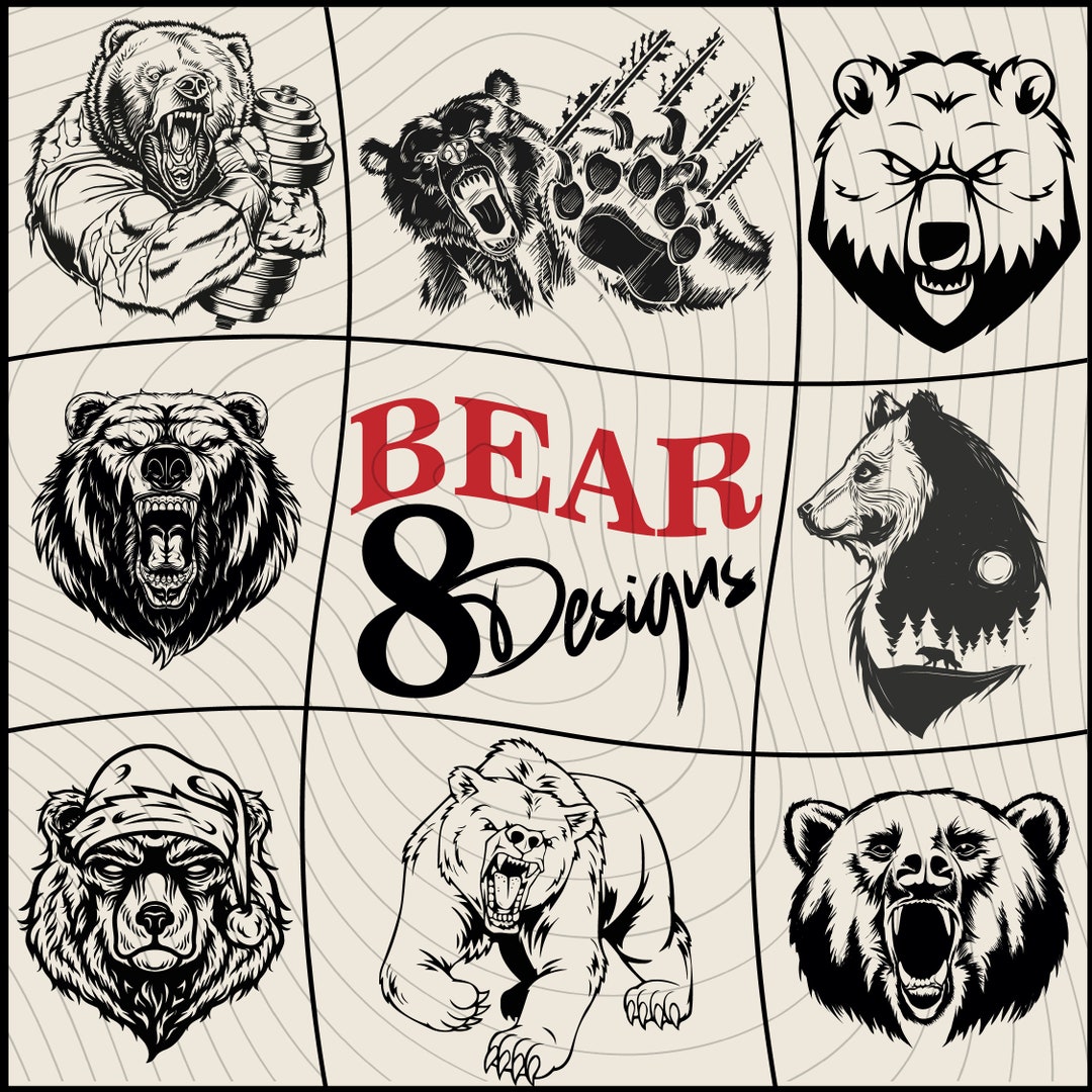 8 Unique Wild Bear Designs Bundle, Wild Animal Png, Wildlife Collection ...