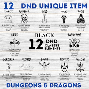 12 Black + 12 White Dungeons & Dragons Bundle Class Elements, Dnd20 Svg ...