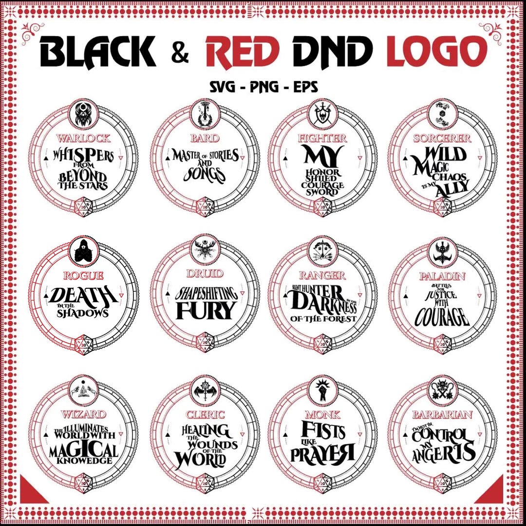Dungeons and Dragons Black and Red Logo Pack, Class Symbols for DND ...