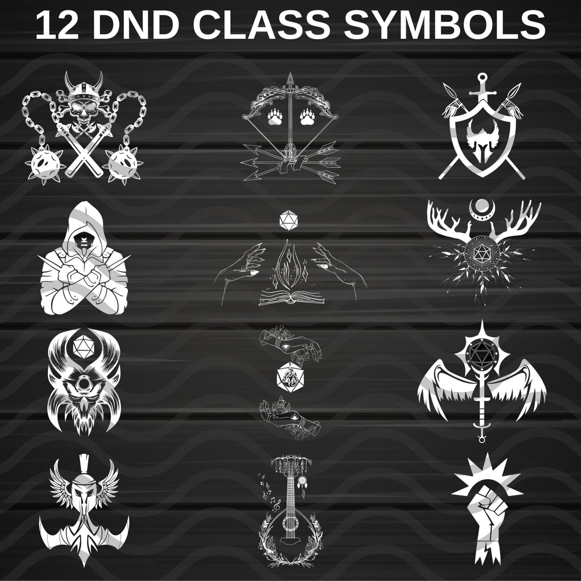 12 Black + 12 White DND Class Symbols Dungeons and Dragons Bunlde ...