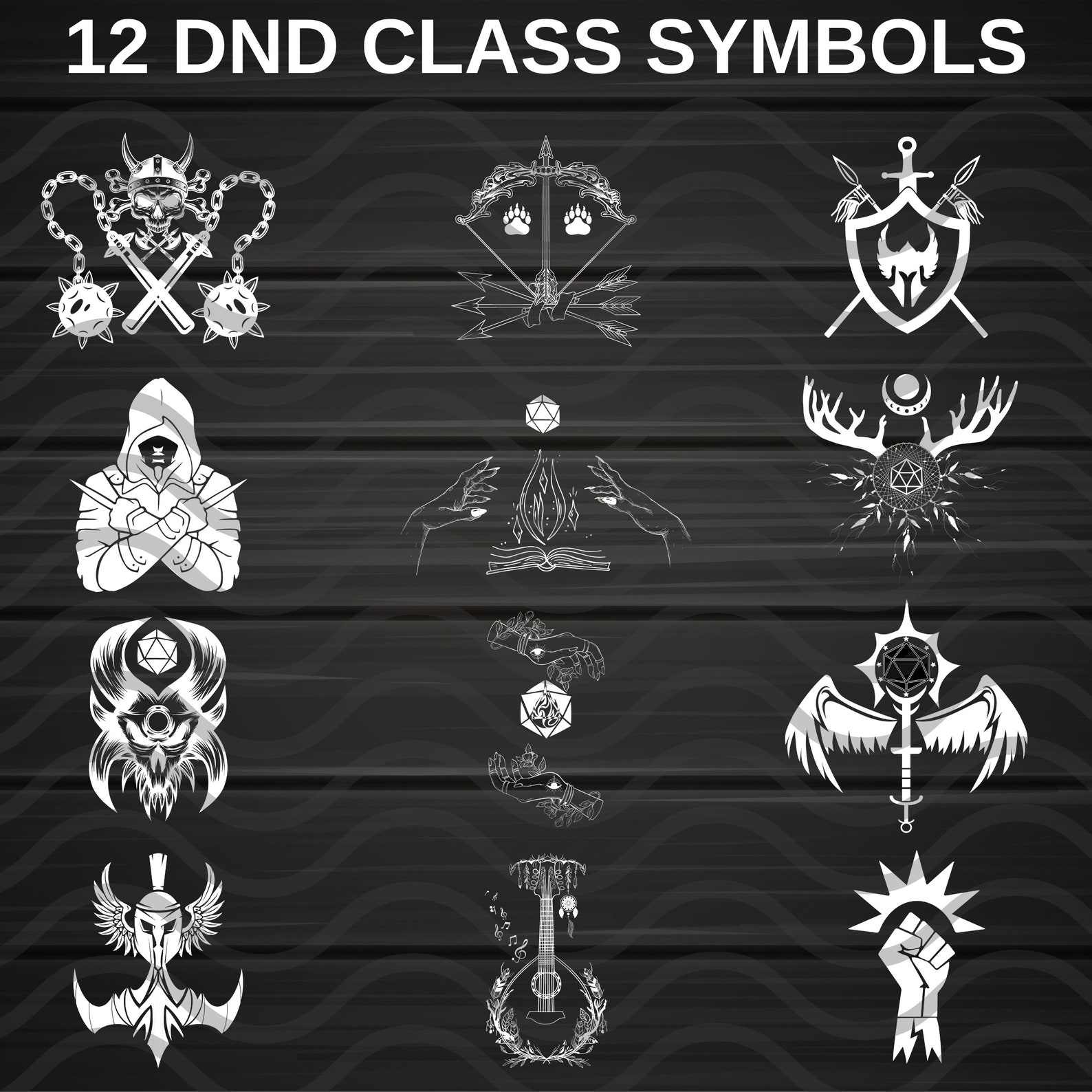 12 Black + 12 White DND Class Symbols Dungeons and Dragons Bunlde ...