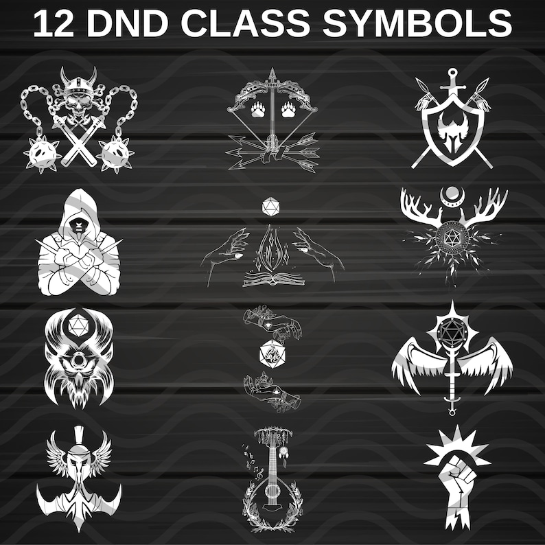 12 Black + 12 White DND Class Symbols Dungeons and Dragons Bunlde ...