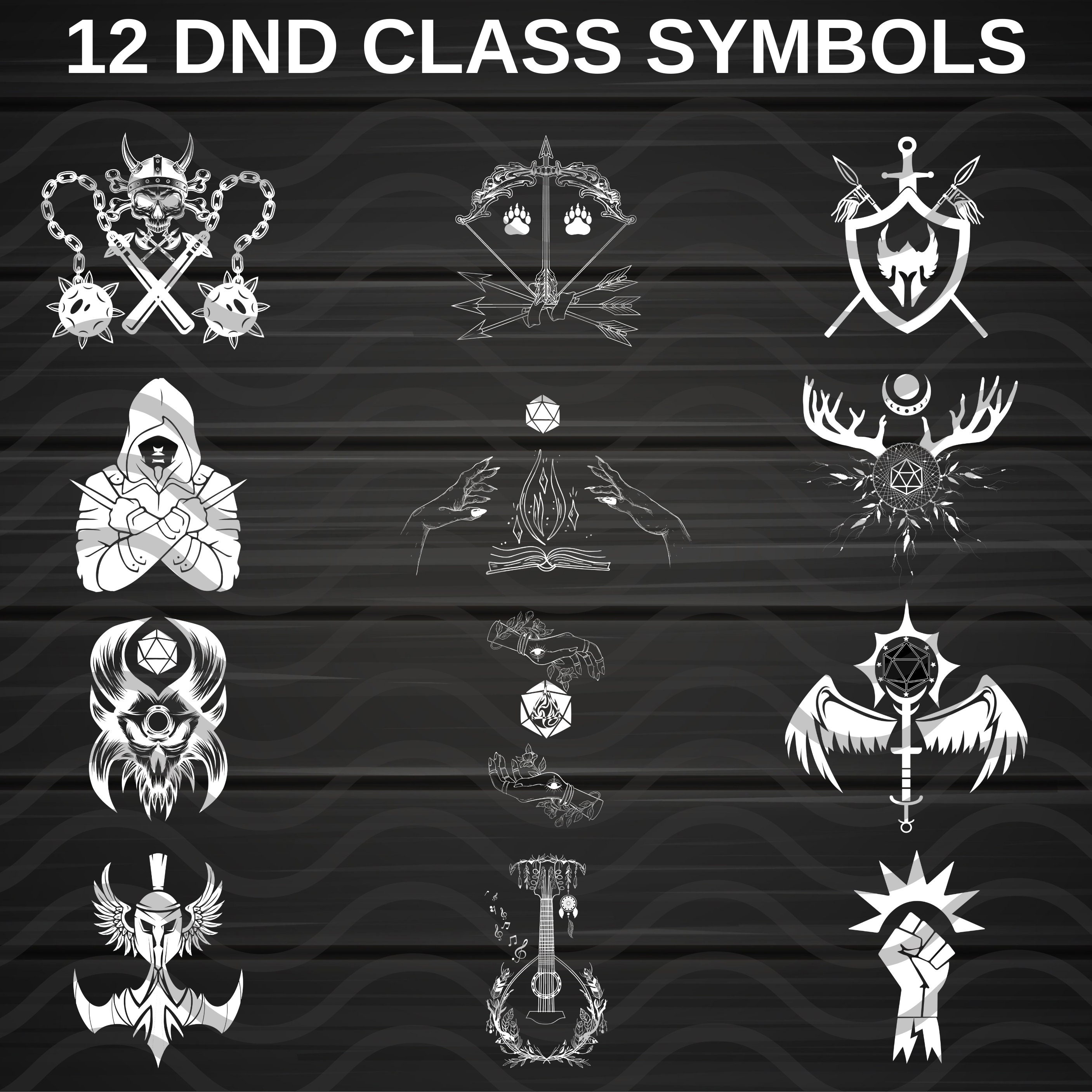 12 Black + 12 White DND Class Symbols Dungeons and Dragons Bunlde ...