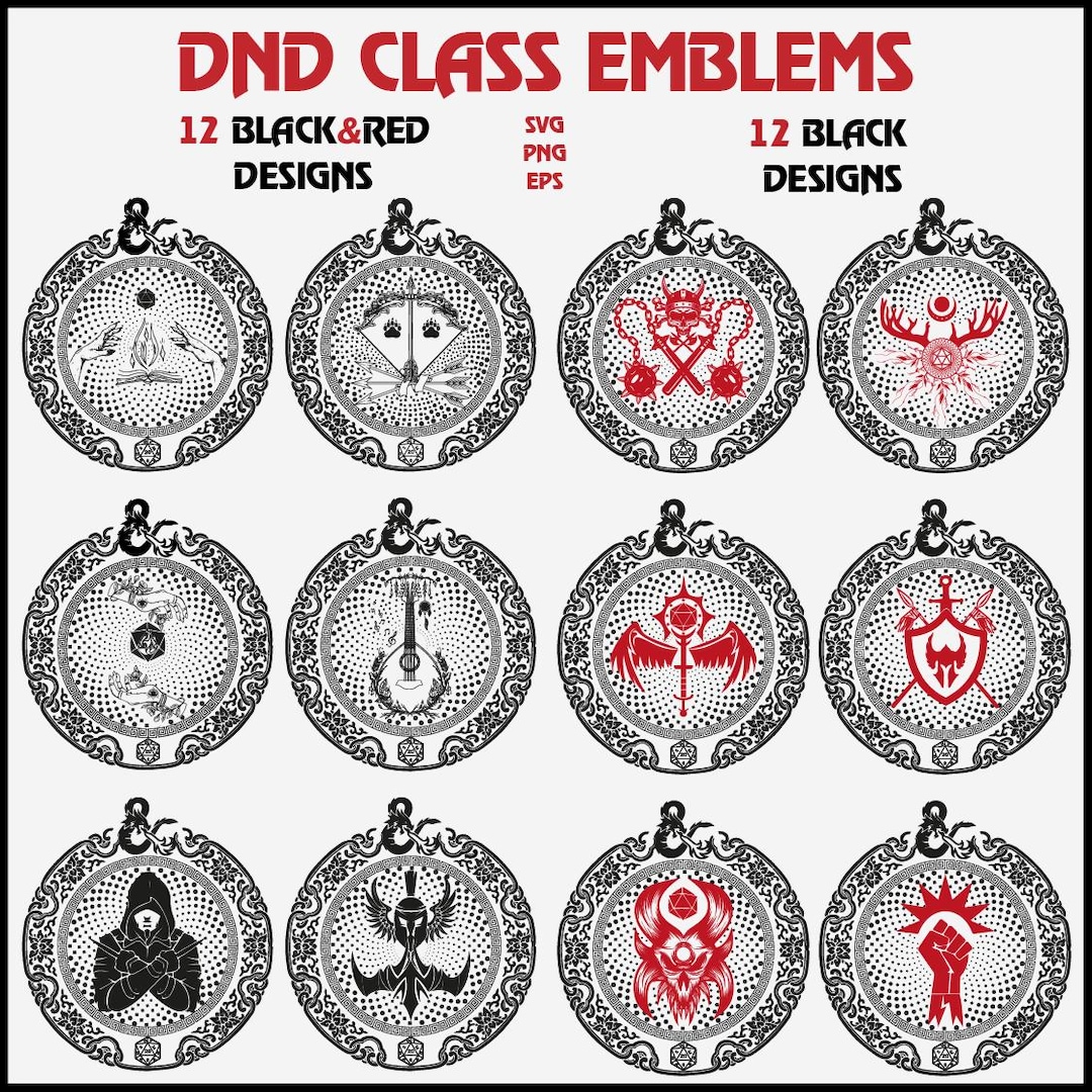 DND Class Emblems Svg | Dungeon Master Svg | Black Red DND Svg | RPG ...