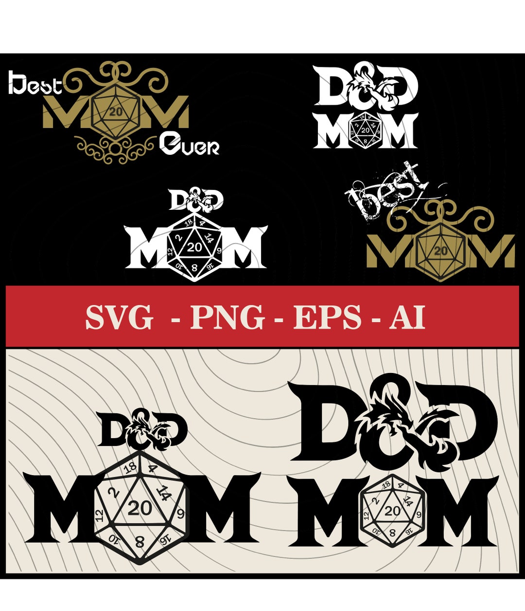4 Different Dungeons and Dragons Mom Svg Bundle, Mother Day Gift ...