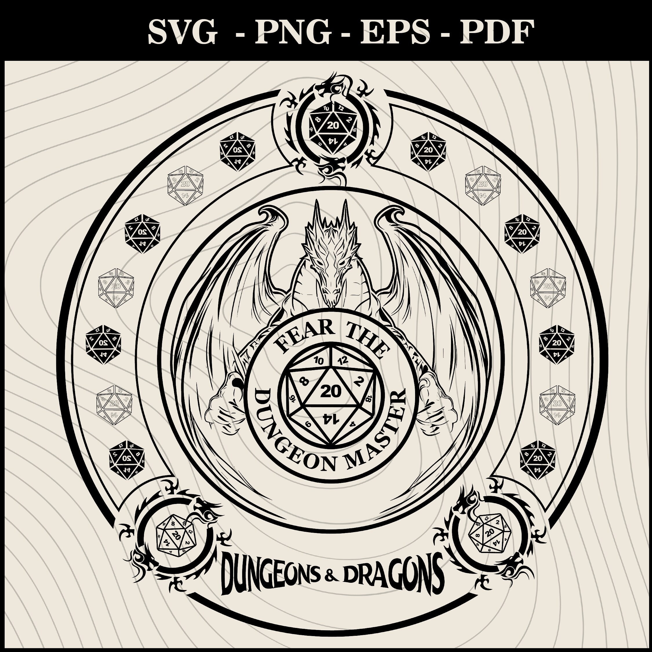New Dungeons and Dragons Amazing Designs Black and White Svg, DND20 ...