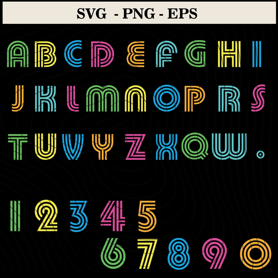ALPHABET Lets Glow Crazy Svg, Retro Groovy Rainbow Striped Font Svg ...