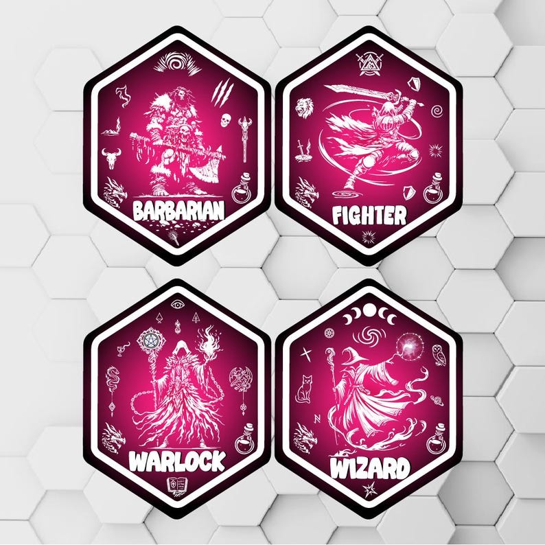 Pink Dnd Class Icons SVG Bundle, RPG Character Tokens, Magenta Gradient ...