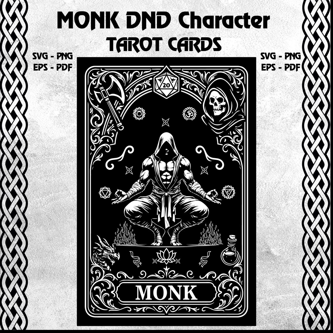 Amazing Dungeons and Dragons Monk Character Tarot Card Svg, Monk Dnd ...