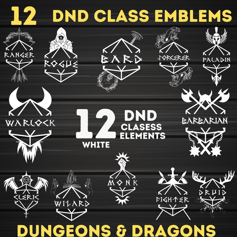12 Black + 12 White Amazing Designs Dungeons & Dragons Bundle Class ...