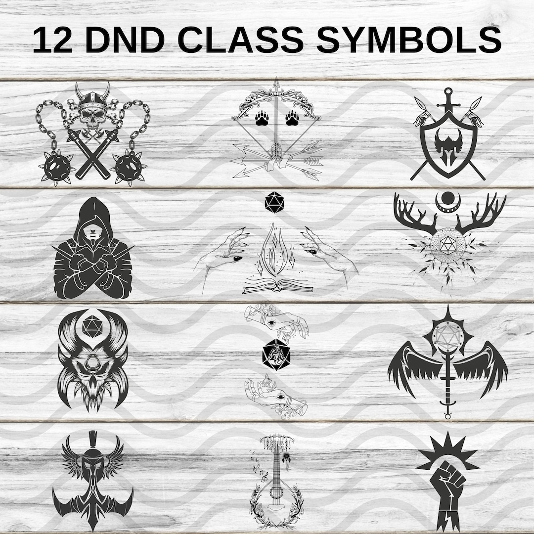12 Black + 12 White DND Class Symbols Dungeons and Dragons Bunlde ...