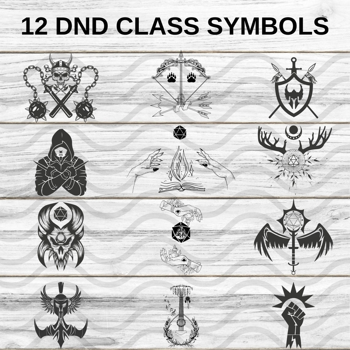 12 Black + 12 White DND Class Symbols Dungeons and Dragons Bunlde ...