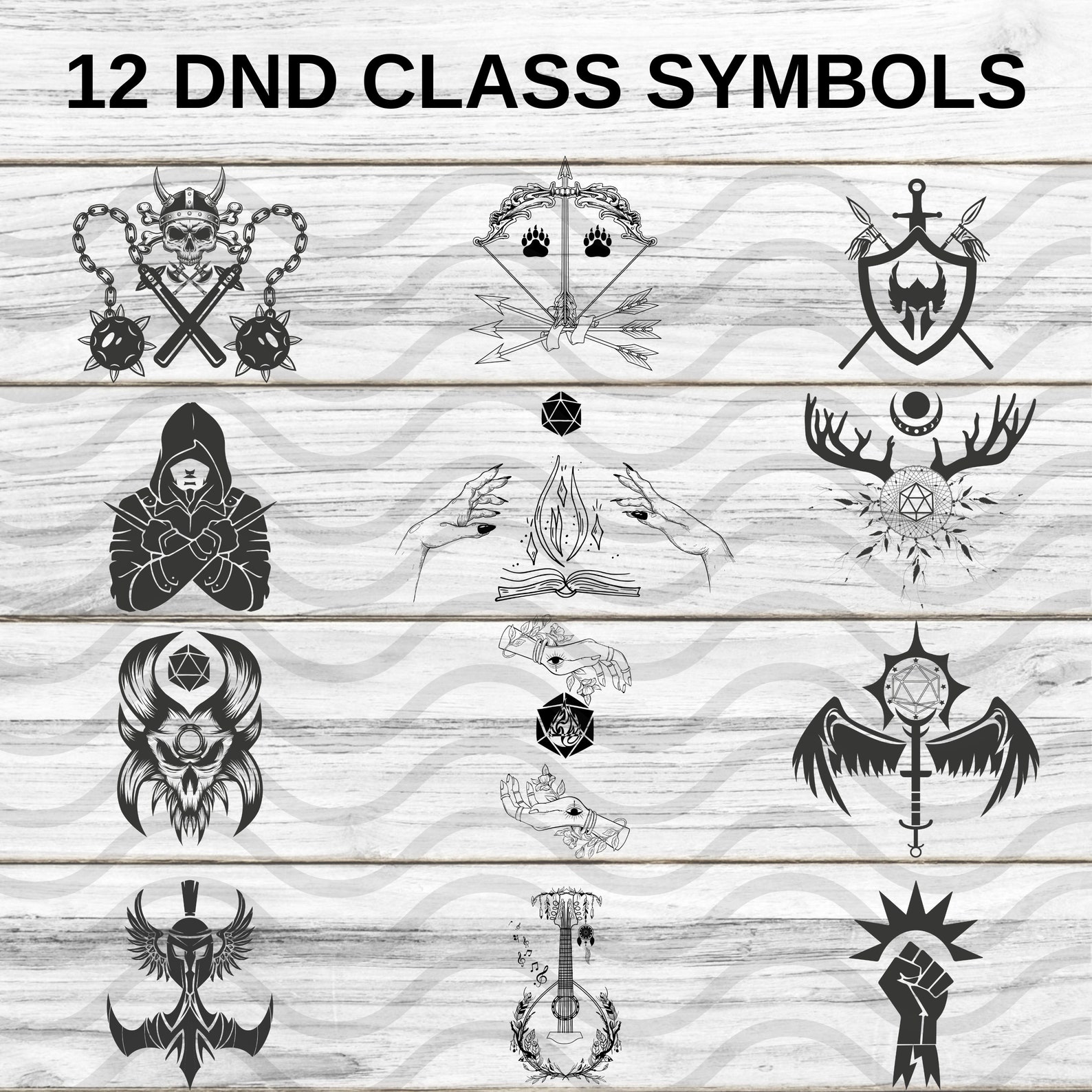 12 Black + 12 White DND Class Symbols Dungeons and Dragons Bunlde ...