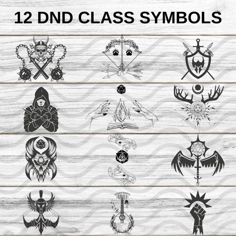 12 Black + 12 White DND Class Symbols Dungeons and Dragons Bunlde ...