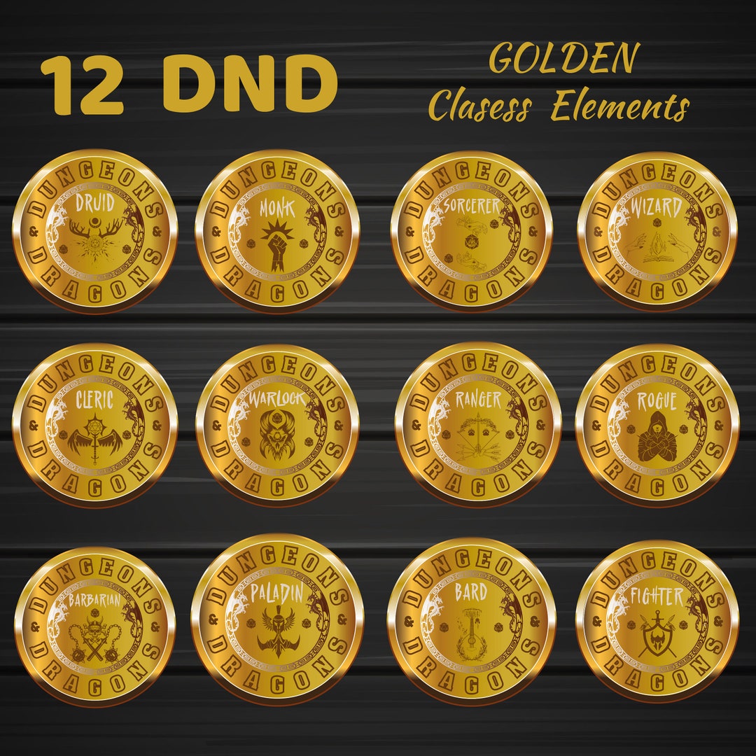 12 Golden Dungeons & Dragons Bundle Class Elements, Dnd20 Png, Dungeon ...