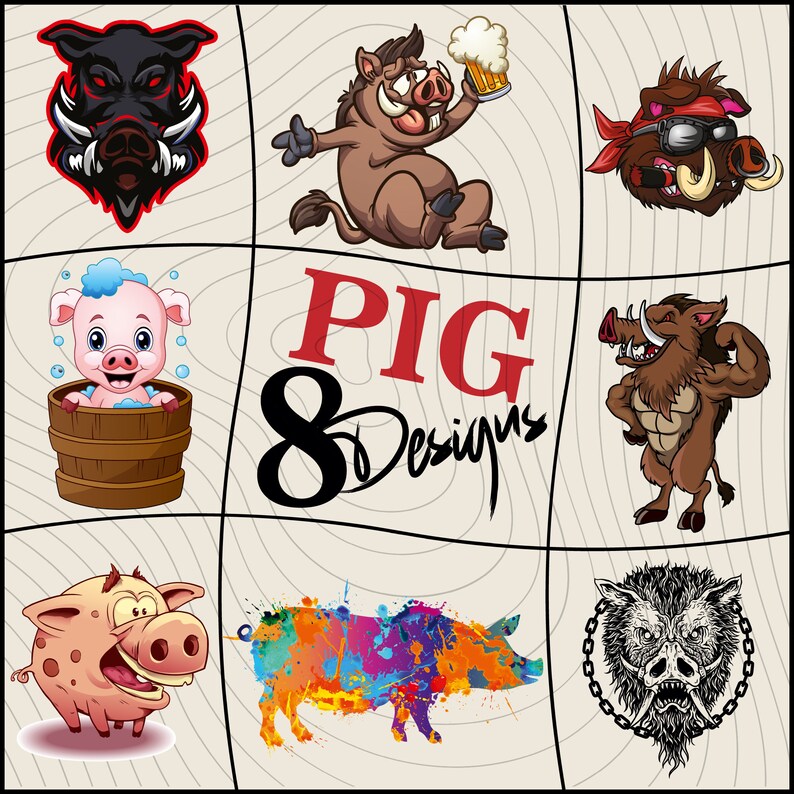 8 Pig Svg Bundle, Pig Svg, Farm Animal Svg, Show Pig Svg, Pig Clipart ...