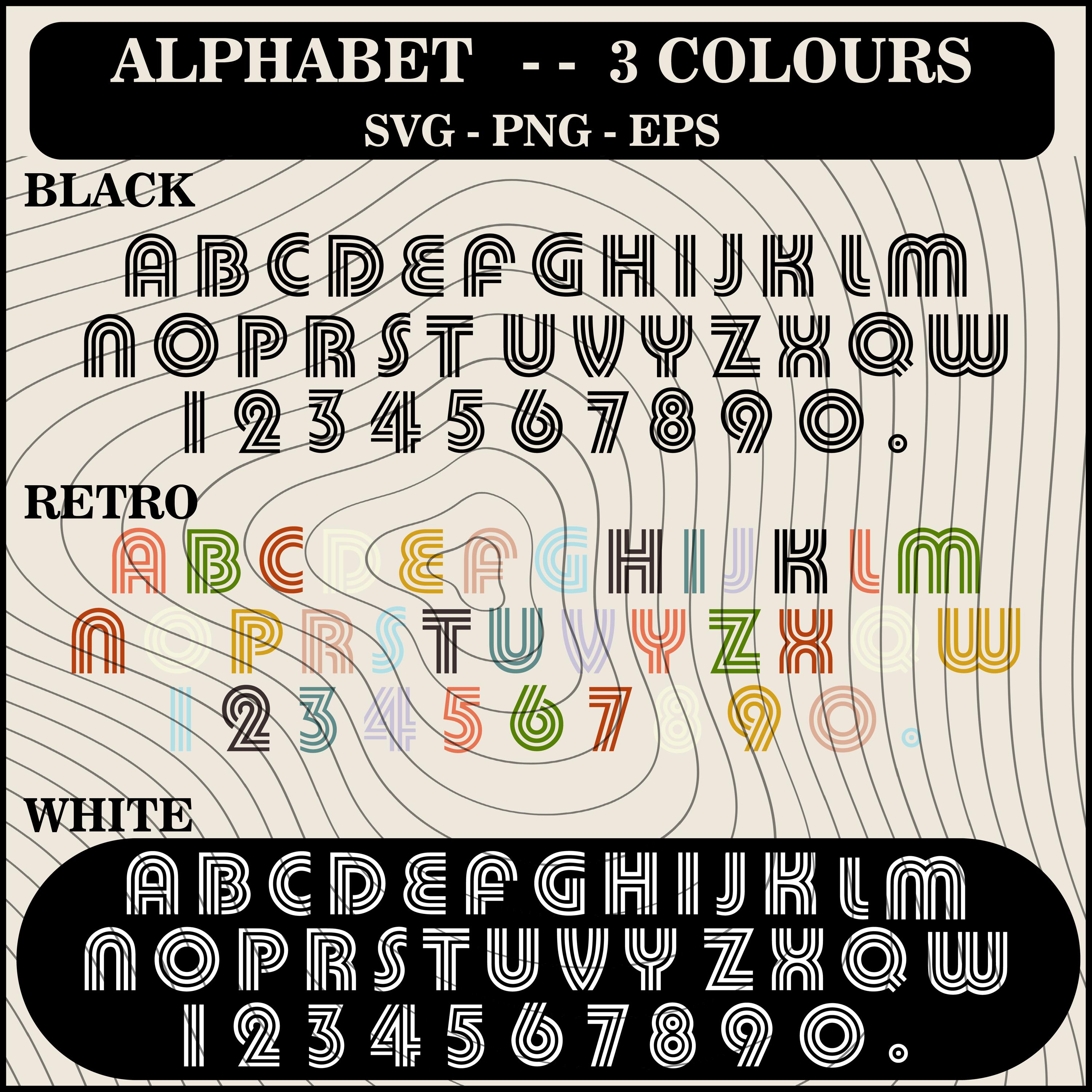 Retro Stripe Alphabet Svg | 3 Color Layered Font A-Z Numbers 0-9 ...