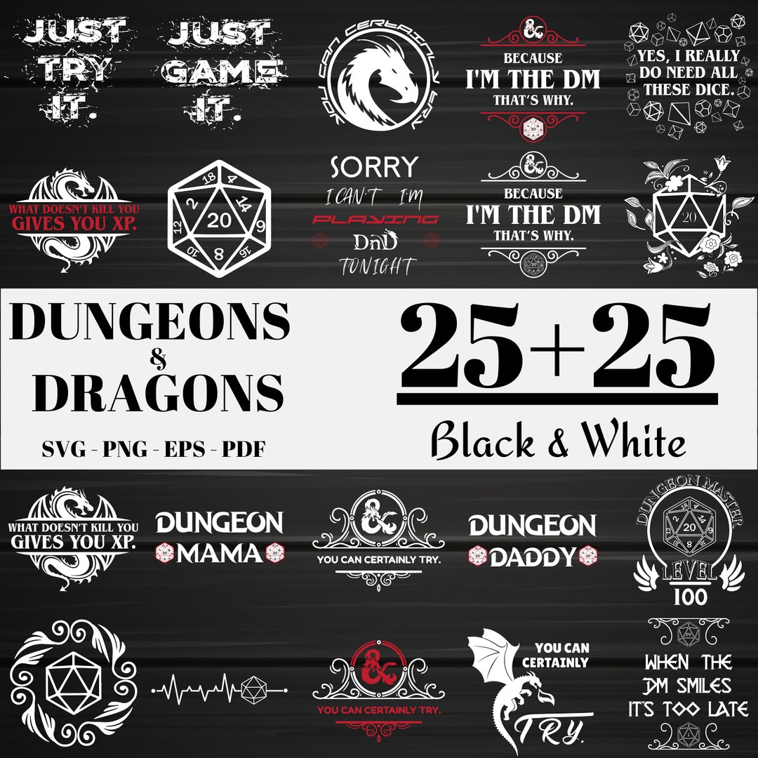 20 Black + 20 White Dungeons and Dragons Svg Bundle, DND20 Svg ...