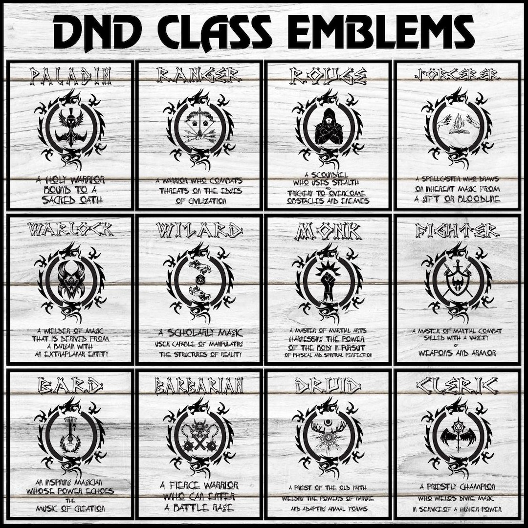 12 Fantasy DND Class Emblem Design, DND Class Emblems Digital Art Print ...