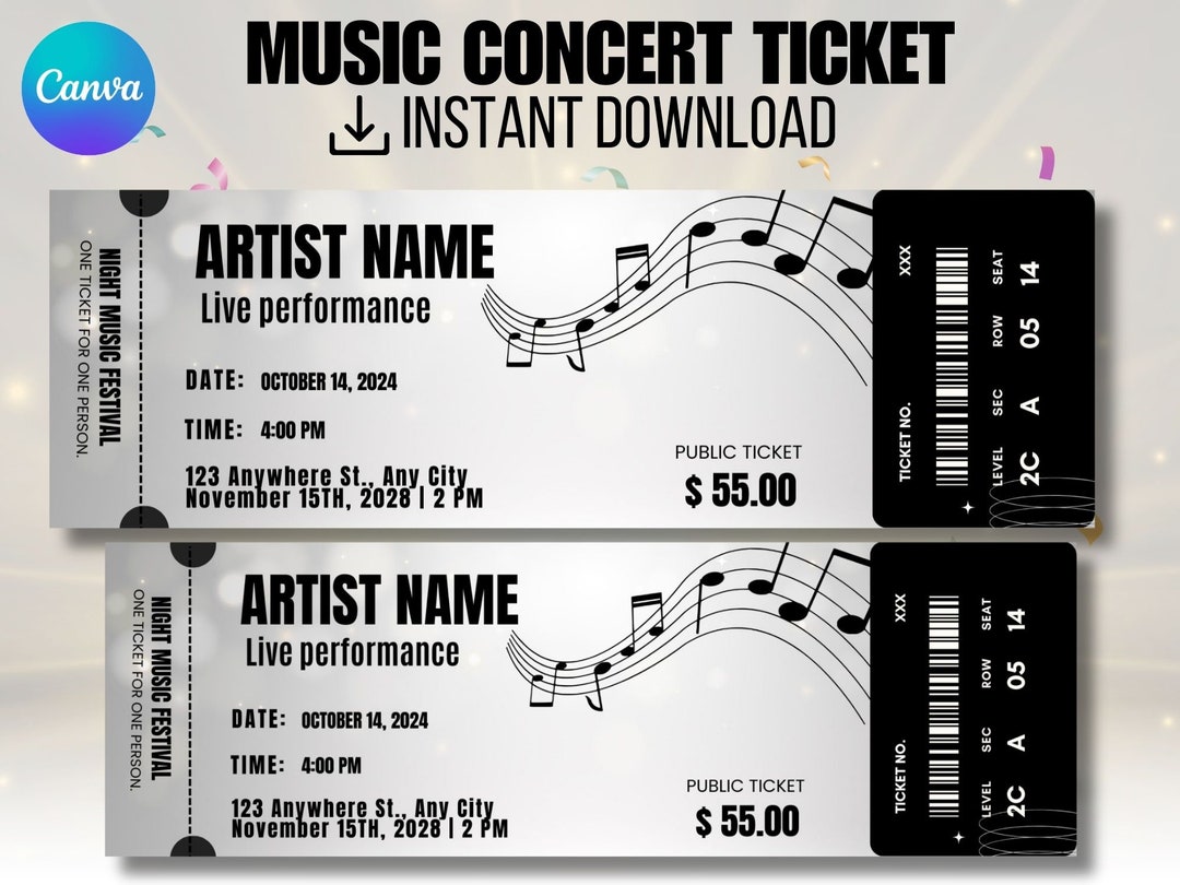 Editable Concert Ticket Template: DIY Printable Gift (canva) - Etsy