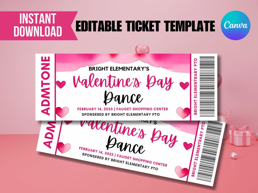 Editable Valentine's Dance Ticket Template (digital Download) - Etsy