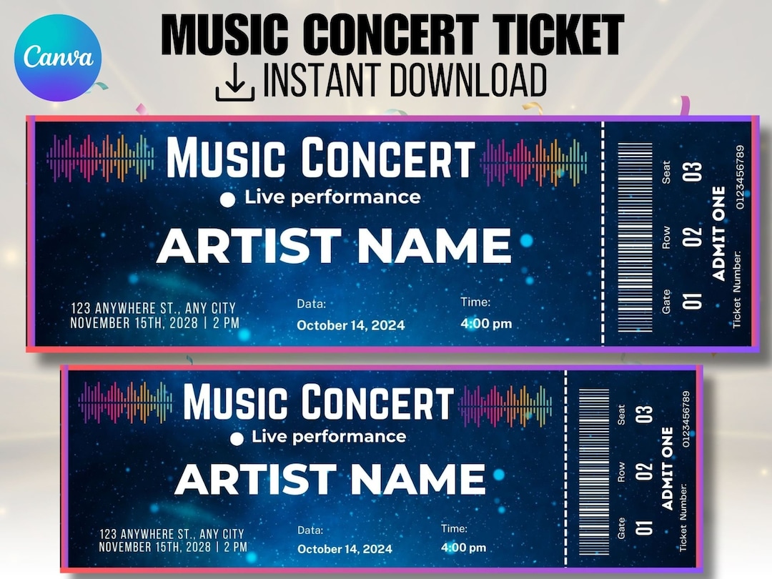 Editable Concert Ticket Template: Printable Event Gift (canva) - Etsy