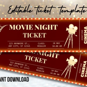Movie Night Ticket,movie Ticket,movie Invitation,surprise Movie Night ...
