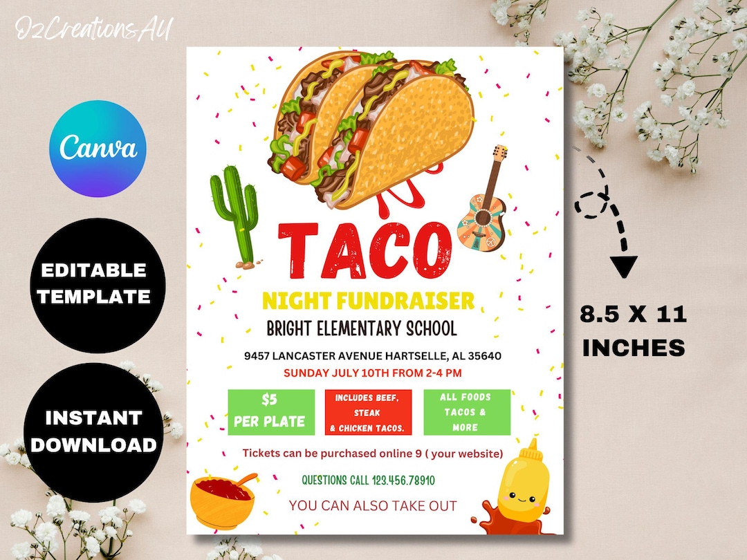 Taco Dinner Flyer, Editable Mexican Night Fundraiser Invite, Pto Pta ...