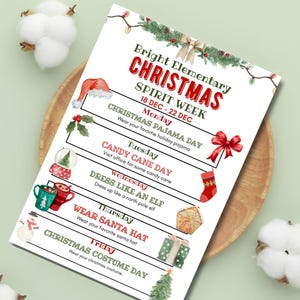 Customizable Holiday School Spirit Week Flyer, PTO Schedule, December ...