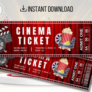 Editable Movie Night Ticket, Customizable Movie Coupon, Printable Gift ...