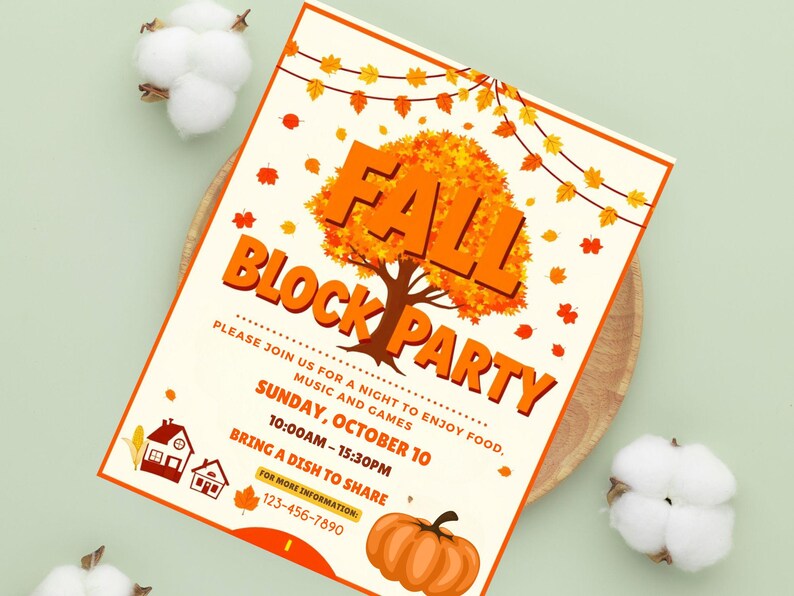 Fall Block Party Flyer Template: Editable Autumn Event Invite (digital ...