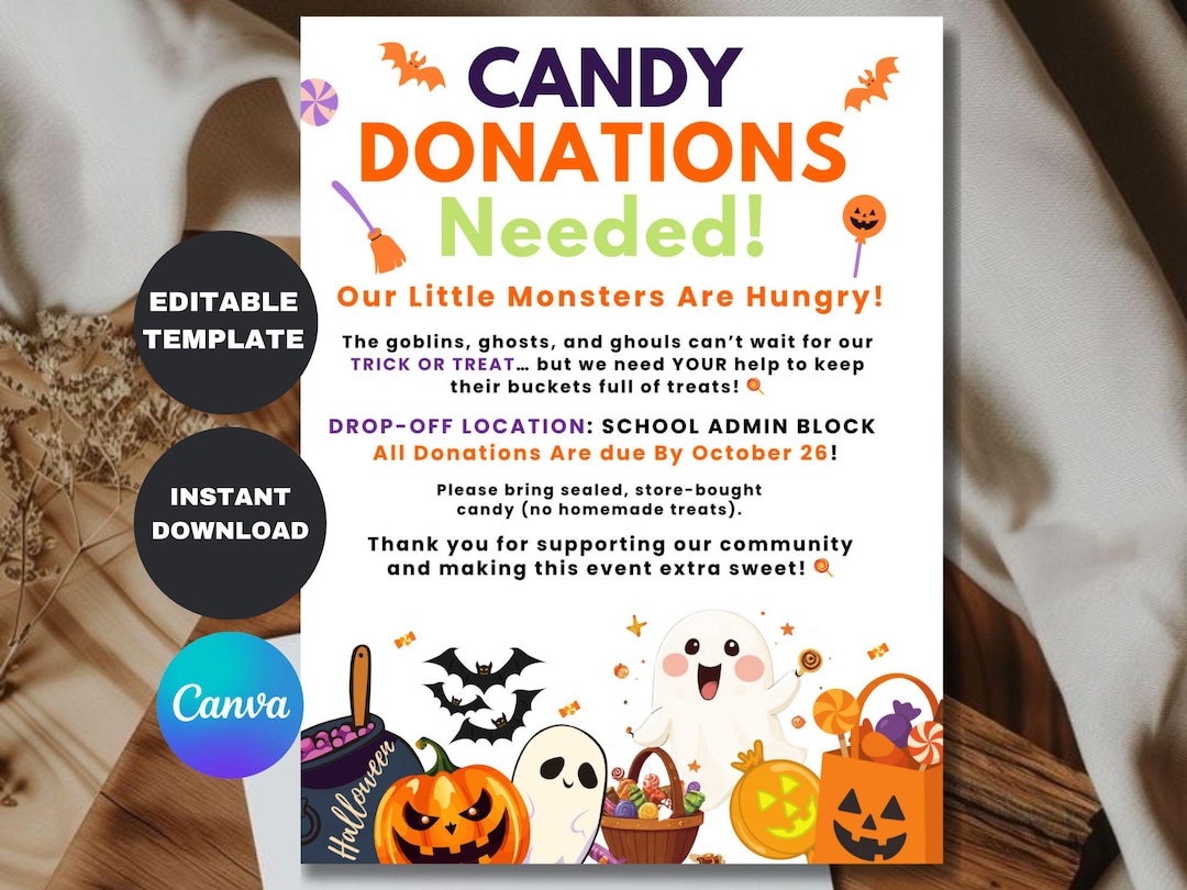 Halloween Candy Donation Flyer Template, Trunk or Treat Fundraiser ...