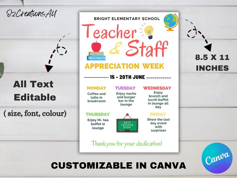 Editable Teacher and Staff Appreciation Week Flyer Canva Template ...