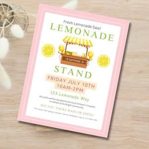 Lemonade Stand Flyer Template: School Fundraiser Poster (digital ...