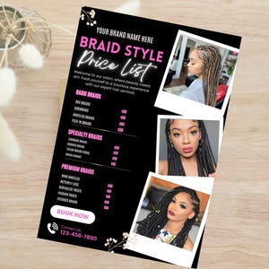 Braids Pricelist, DIY Flyer Template Design, Hair Styles Braiding Price ...