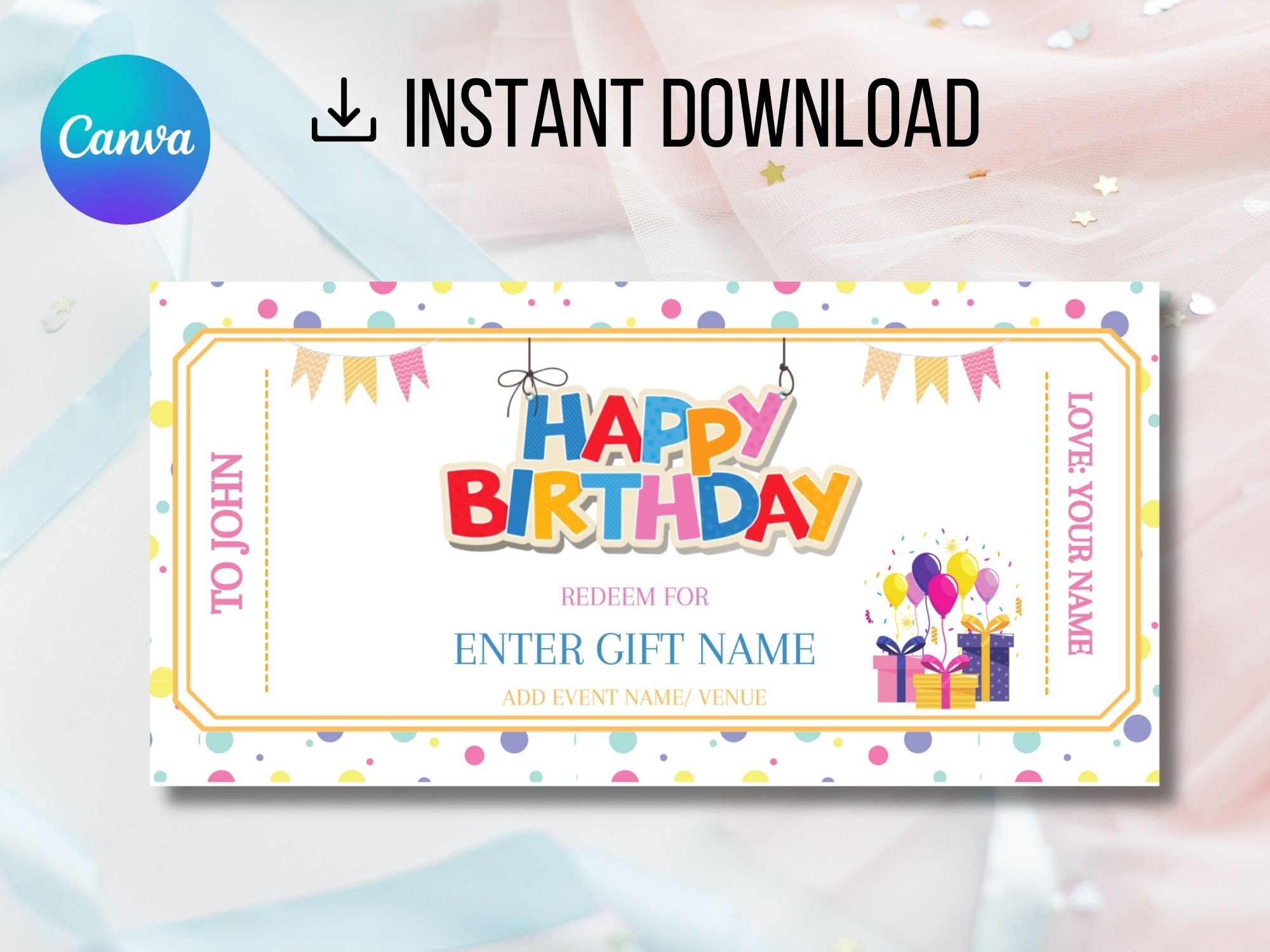 Printable Birthday Coupon Template, Birthday Gift Certificate, Editable ...