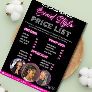 Braids Pricelist, DIY Flyer Template Design, Hair Styles Braiding Price ...